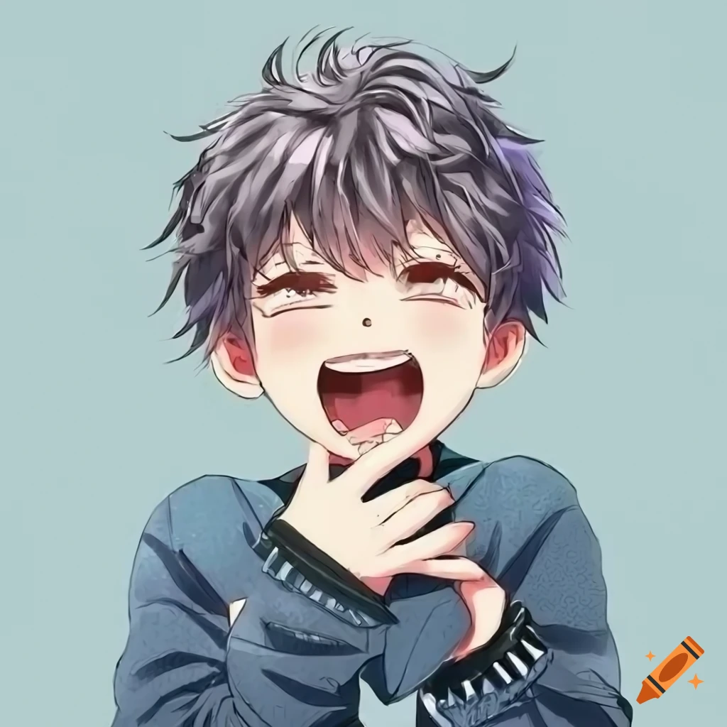 Cute manga kid laughing uncontrollably with feathers on Craiyon