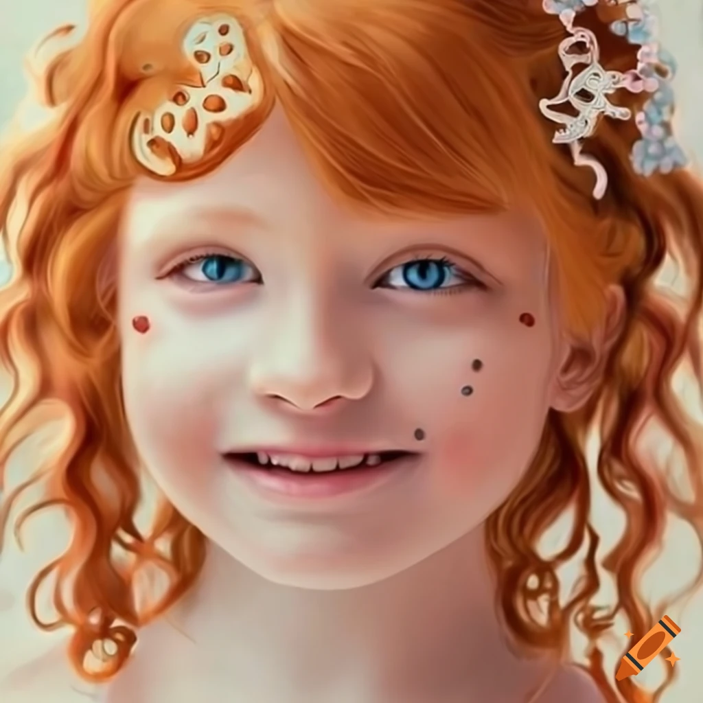Cute and adorable illustration of smiling ginger-haired dressed girls ...