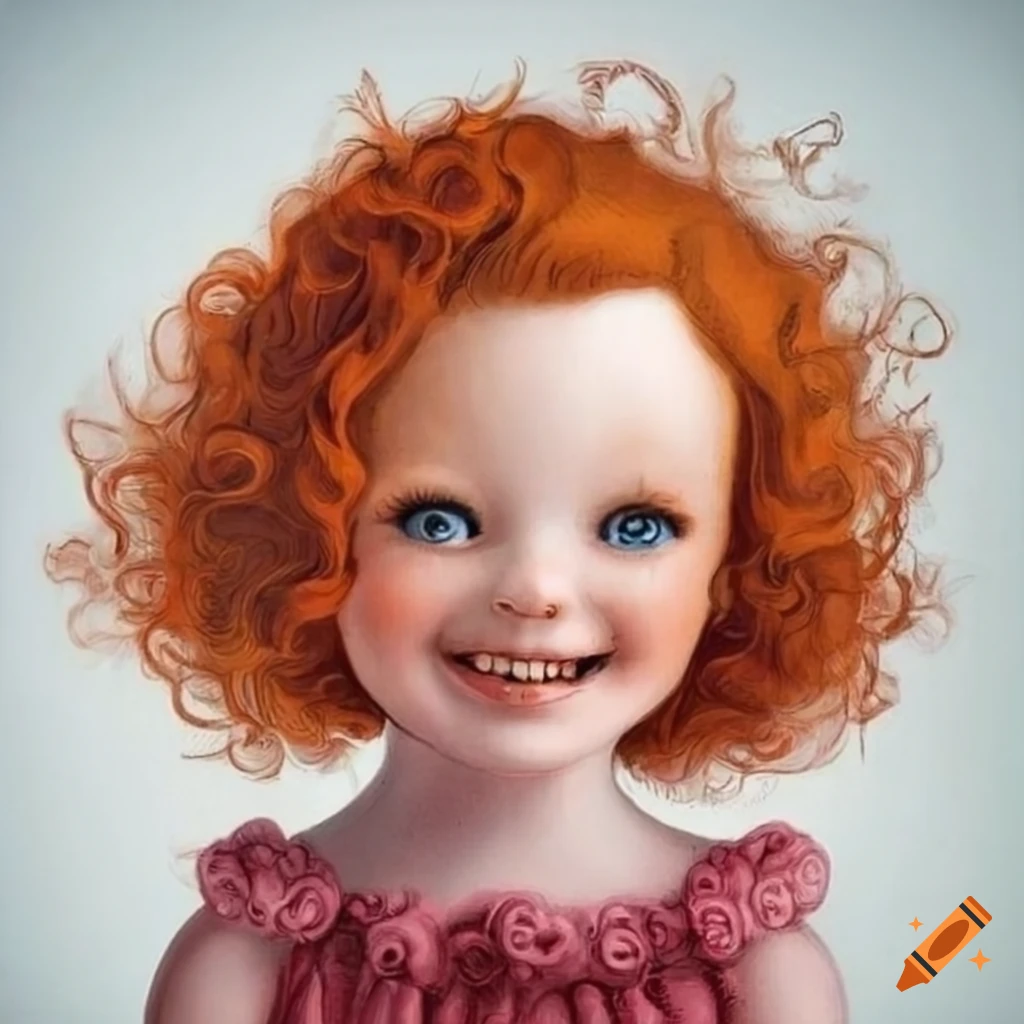 Adorable illustration of smiling ginger-haired dressed girls on Craiyon