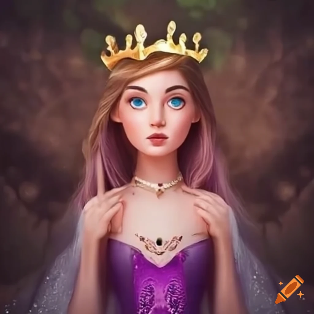 Ilustración de una princesa con corona en un bosque on Craiyon