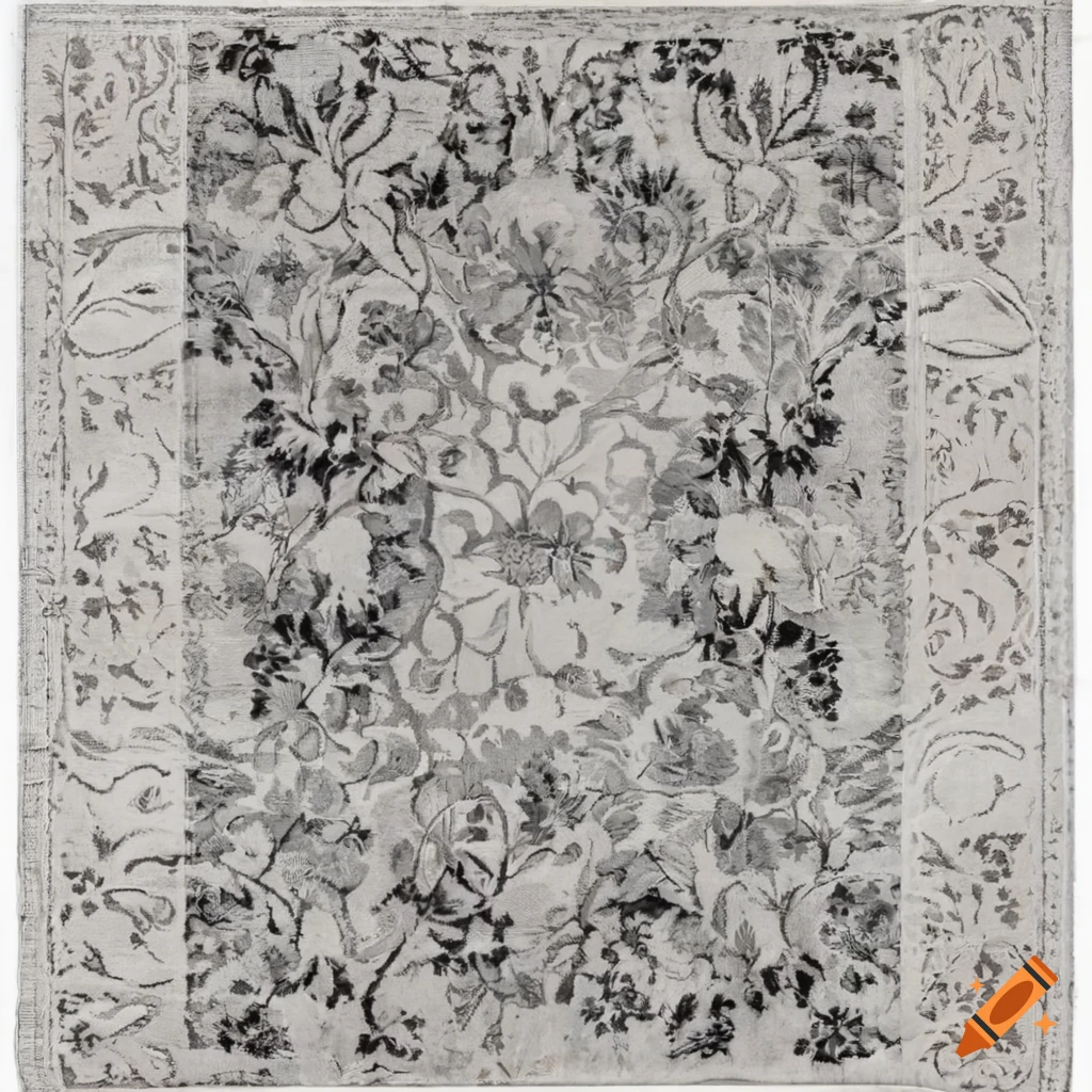 Black flowering vines on a light grey rug on Craiyon