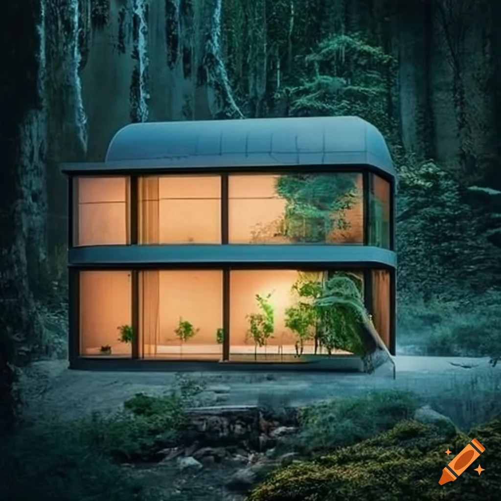 Japanese and gothic mixed style house in a vibrant forest on Craiyon