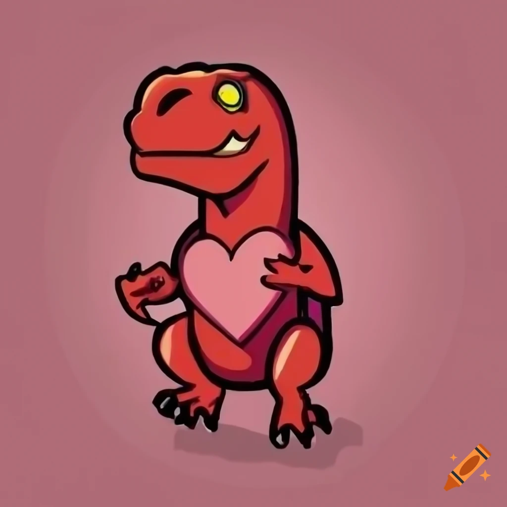 Red raptor dinosaur holding a heart close-up on Craiyon