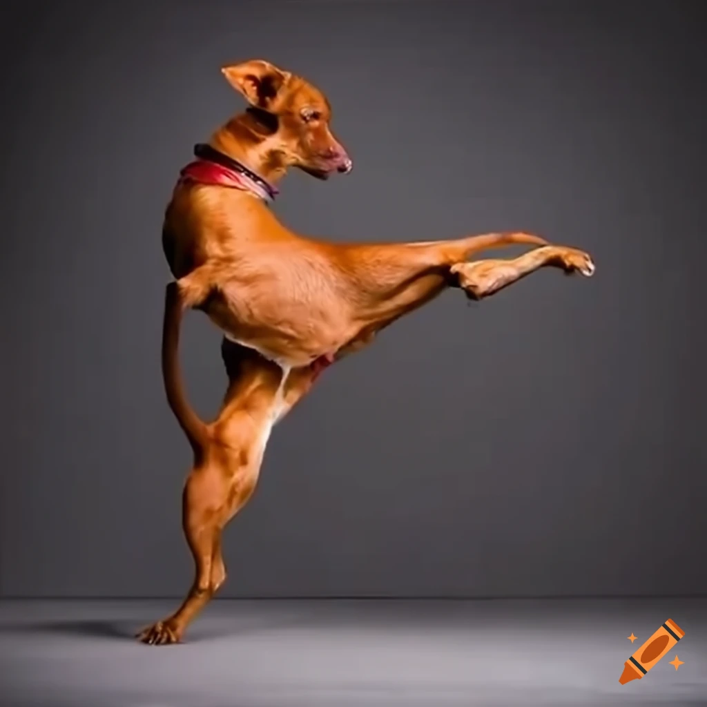 Vizsla dog performing a karate kick on Craiyon