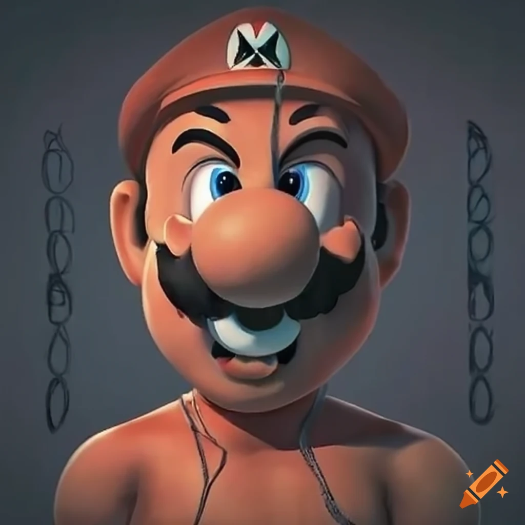 Satirical illustration of mario in jail on Craiyon