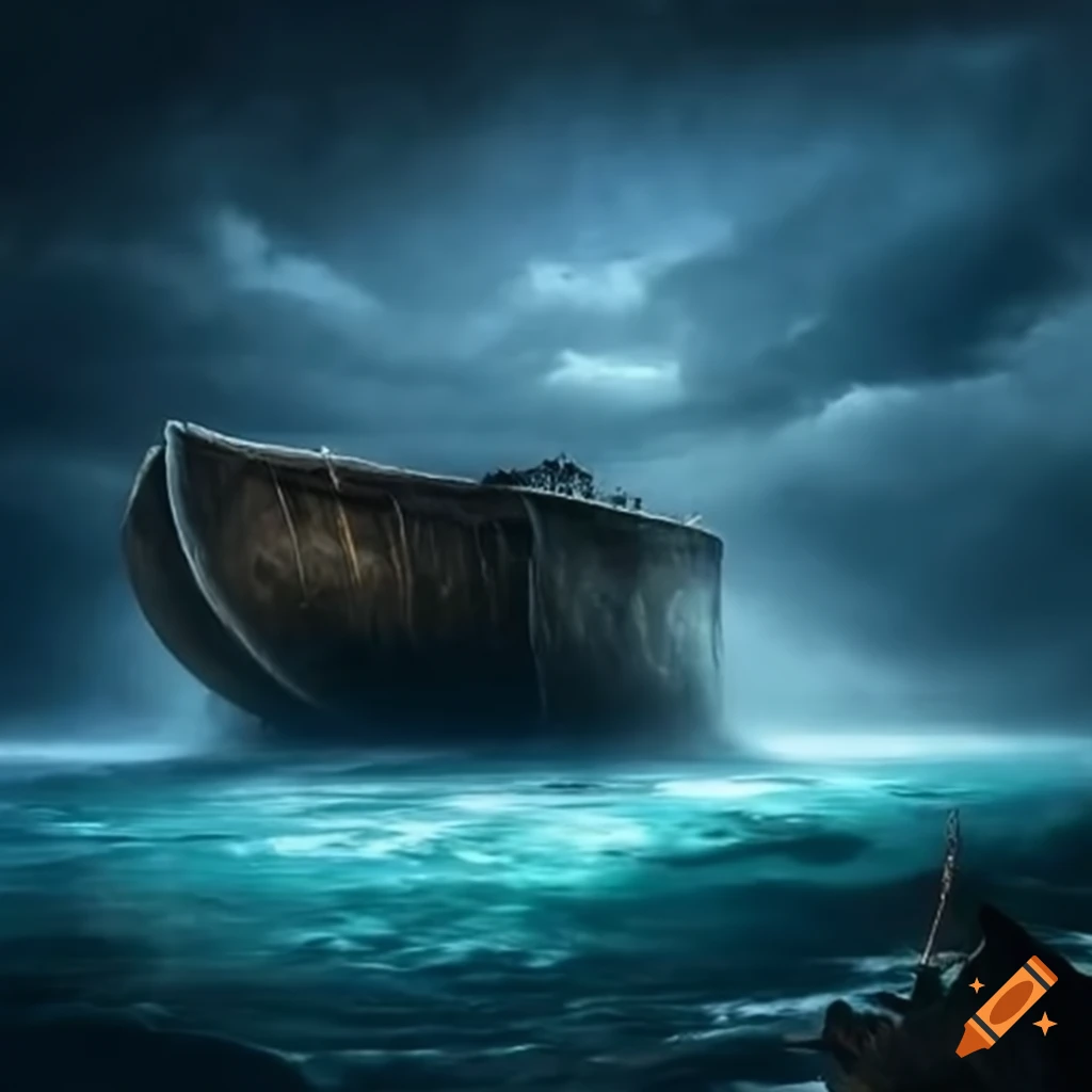 Noah's ark during a storm at sea on Craiyon