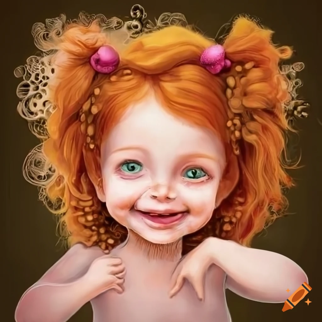 Adorable illustration of smiling ginger-haired dressed girls on Craiyon