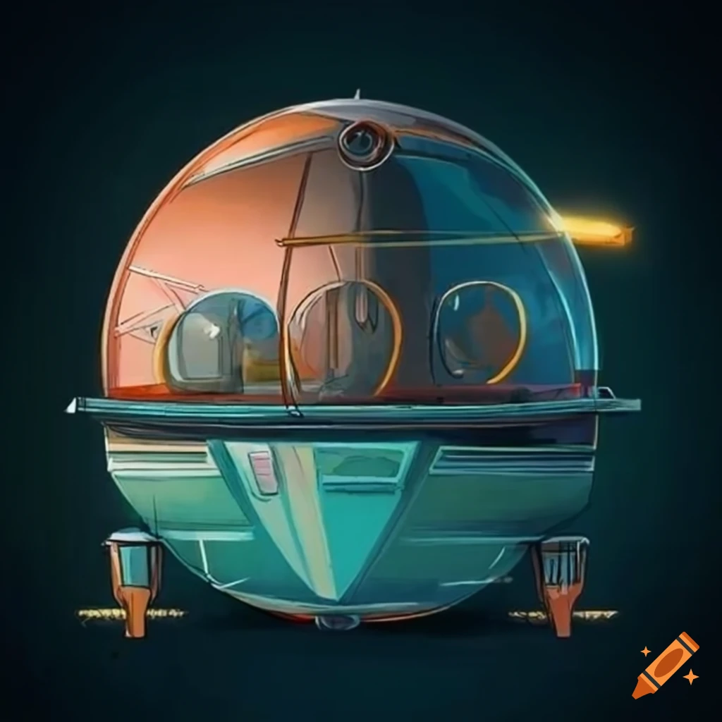 Retro futuristic technical drawing of a unique living pod on Craiyon