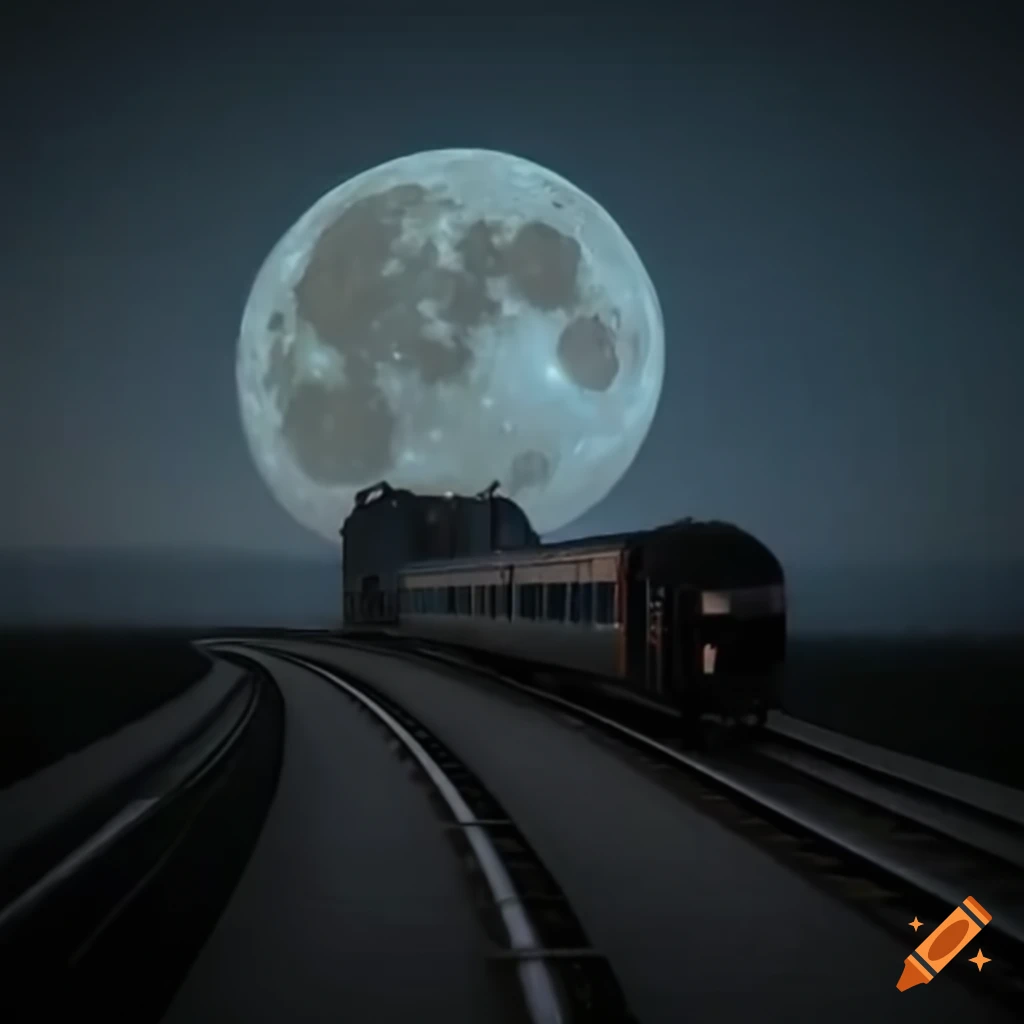 Fantasy train heading towards the moon