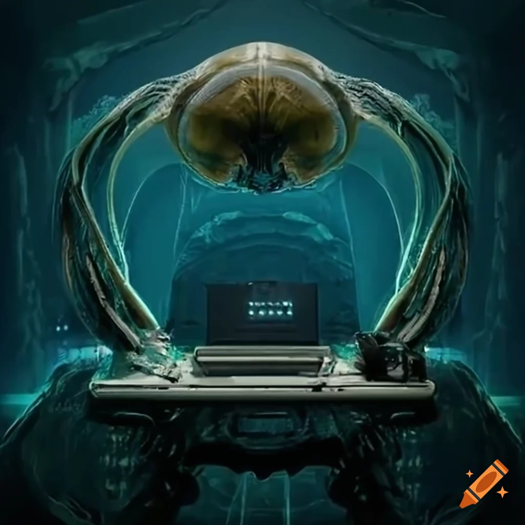 Surreal artwork of aliens inside a strange spaceship on Craiyon