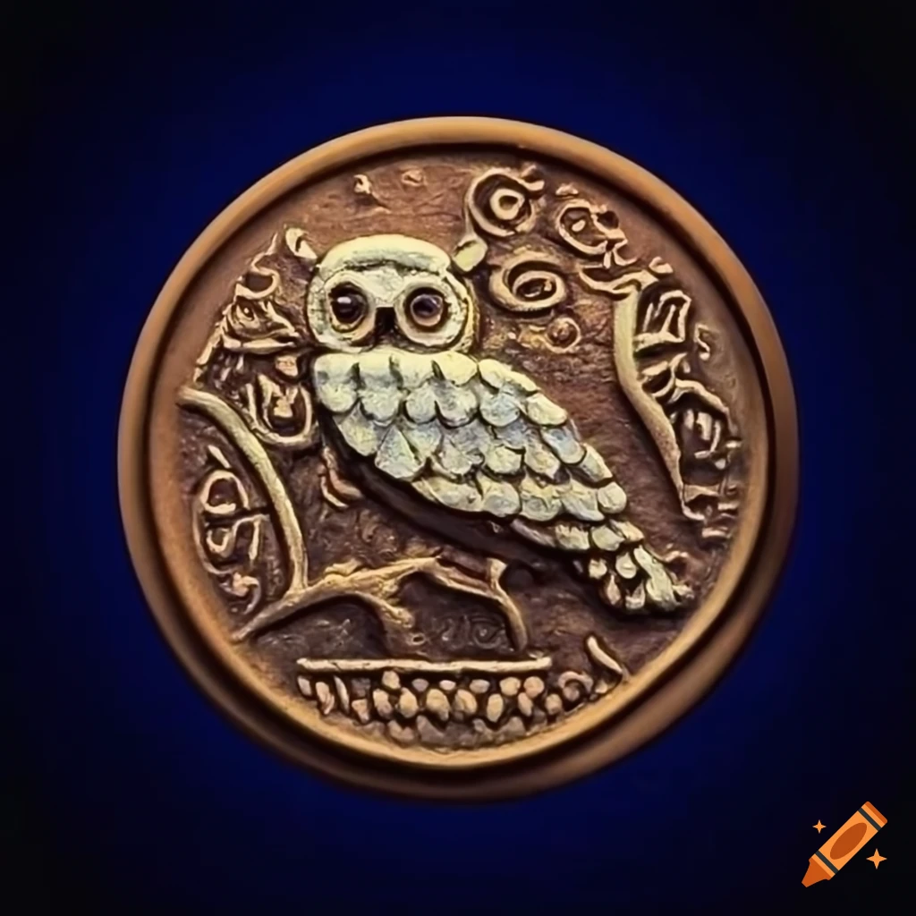 Ancient coin with an owl on Craiyon