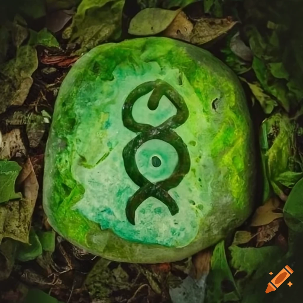 Green runic symbol on a stone