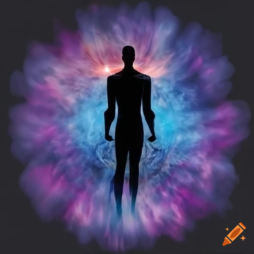 Silhouette of a powerful hero in front of a glowing explosion