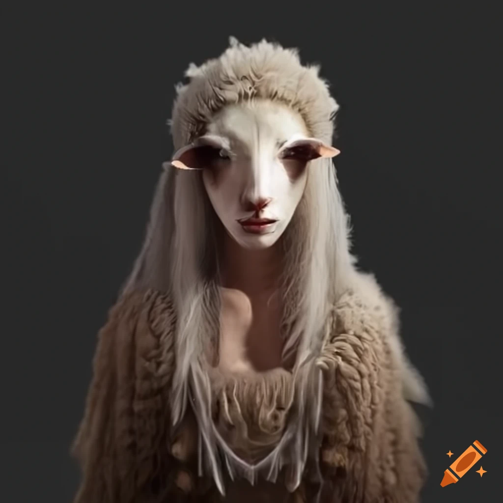 Artistic depiction of a sheep woman hybrid on Craiyon