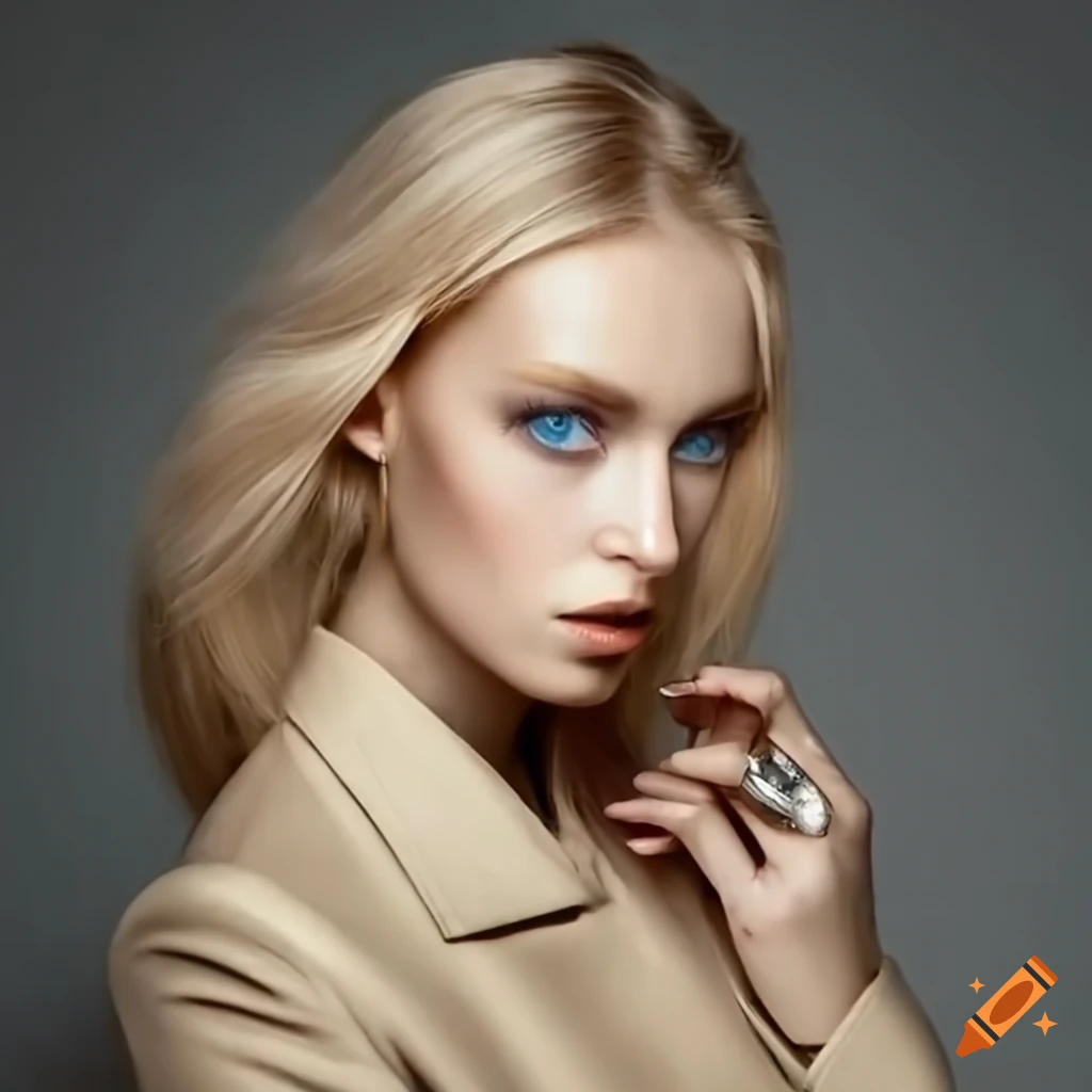 Polish woman wearing a silver ring with blonde hair and blue eyes