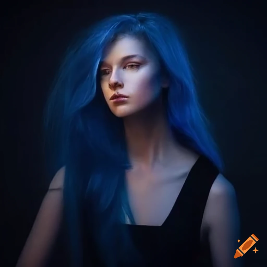Portrait of a girl with dark blue hair
