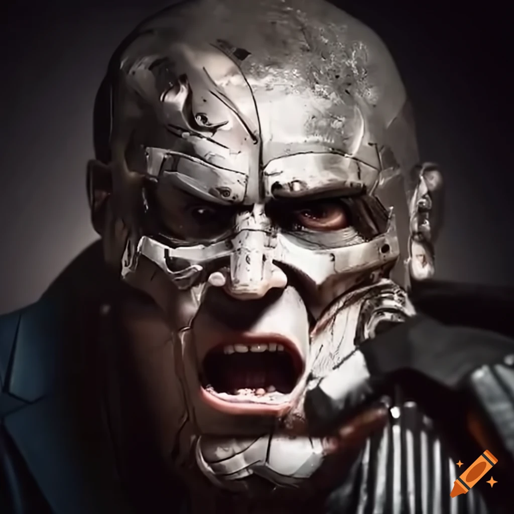 Image of a businessman with a cyborg face on Craiyon