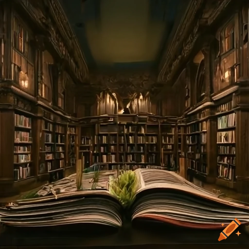 Dark, high definition liminal space in a library on Craiyon