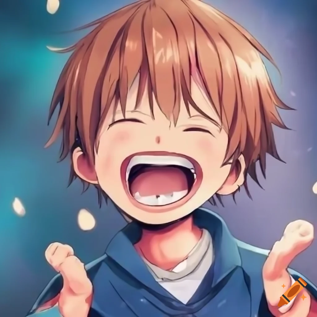 Adorable anime child laughing uncontrollably on Craiyon
