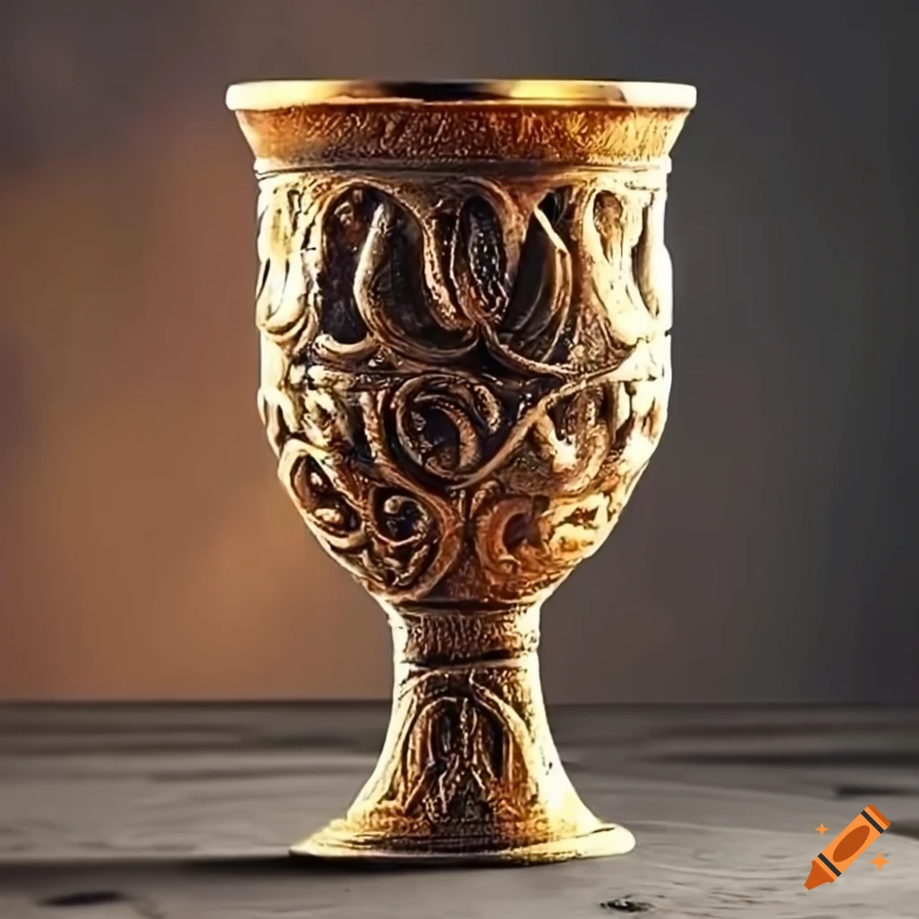 Oil painting of a diamond goblet in a manor house with autumn view on ...