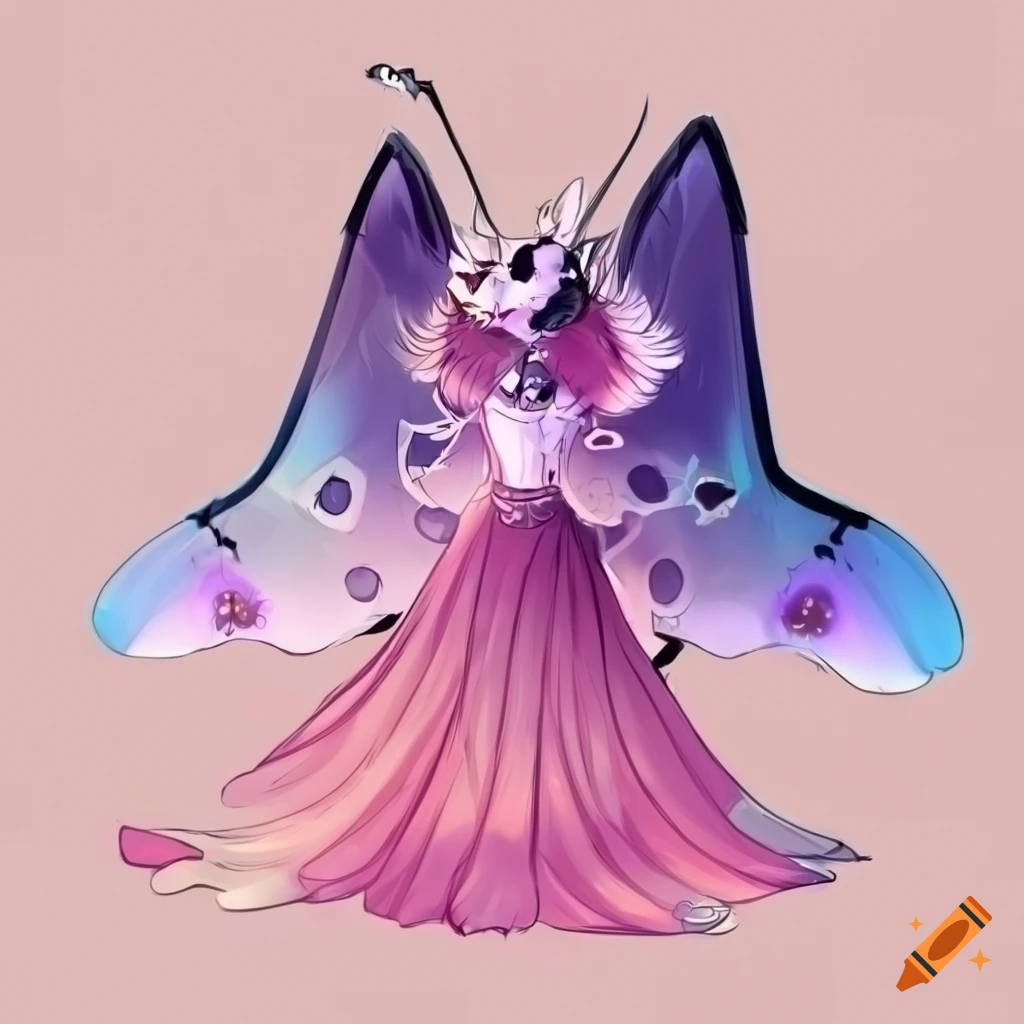 Helluva Boss, Stolas X Stella fan child. Full body. White and soft pink. Red eyes. Filly hair on ...