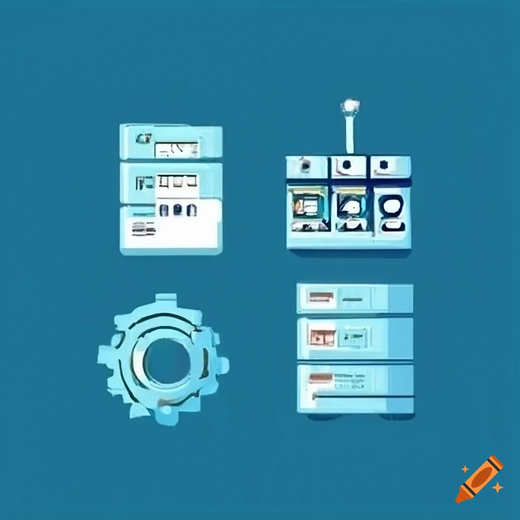 Flat design graphic of a blue and white ssd showing components on Craiyon