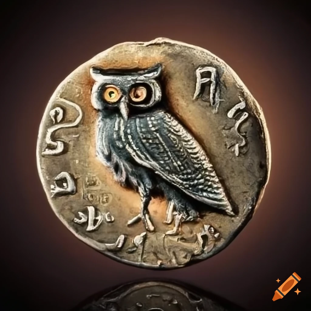 Antique coin featuring an owl design
