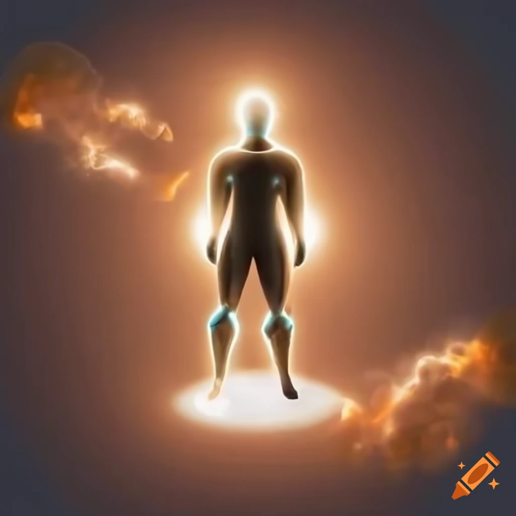 Image of a powerful hero standing before a glowing explosion on Craiyon