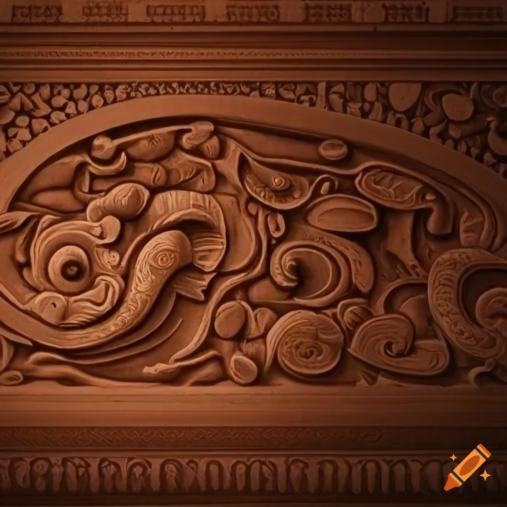 Intricately engraved sandstone wall with the name 'ANANIAS' on Craiyon