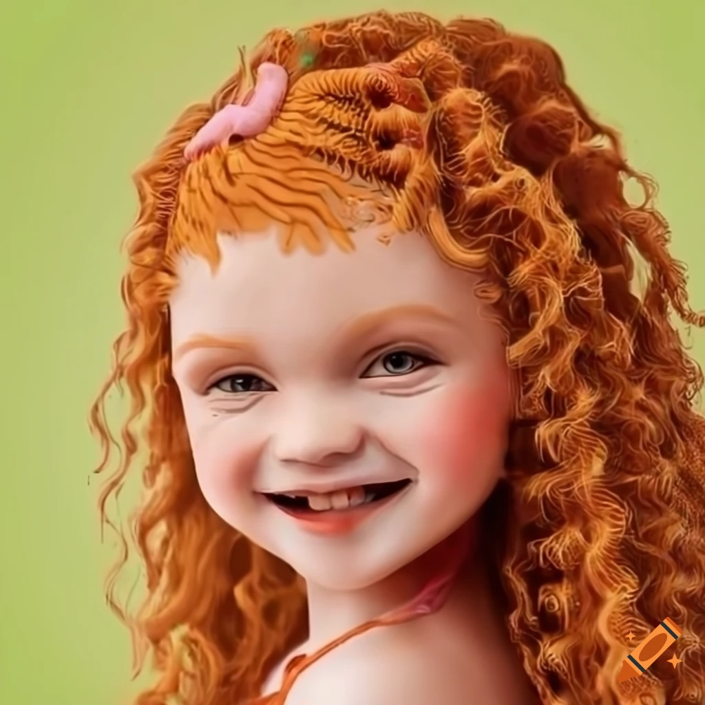 Cute illustration of smiling ginger-haired dressed girls