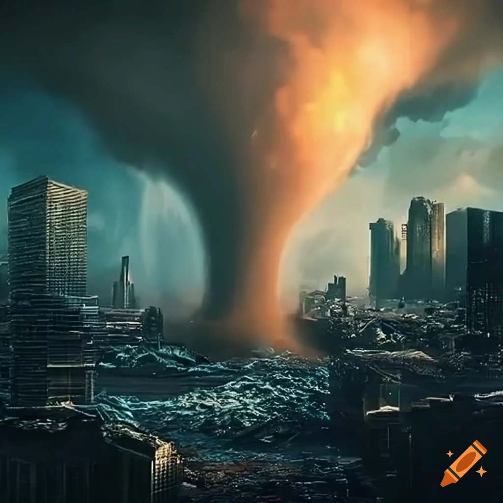 Hyper realistic depiction of a destructive tornado in a city on Craiyon