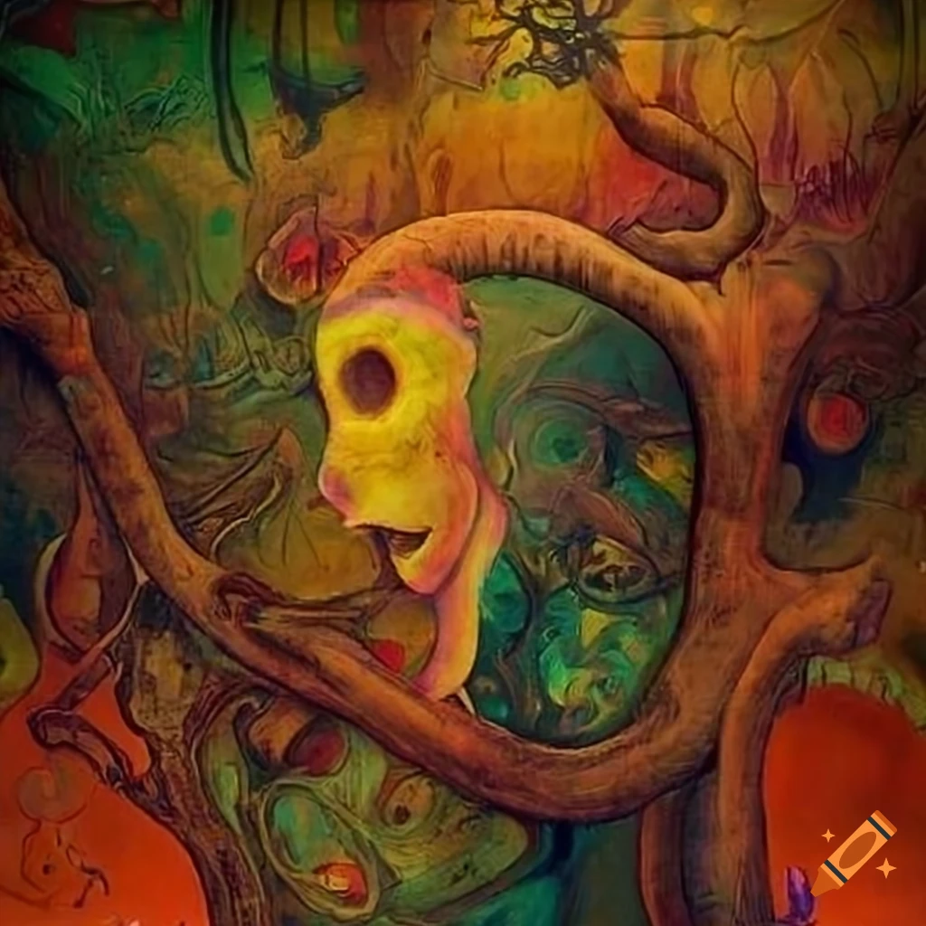 Dadaist painting of a surreal animal in an apocalyptic landscape on Craiyon