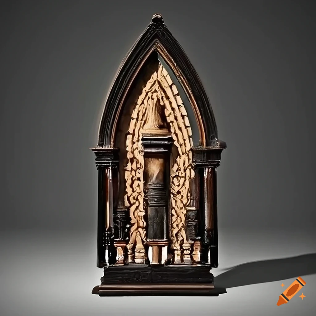 Detailed carving of ebony and ivory in architectural style