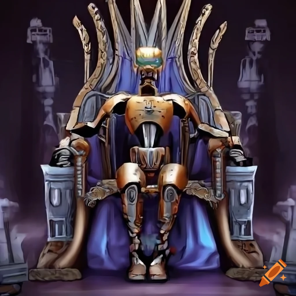 Concept art of a robot sitting on a throne on Craiyon
