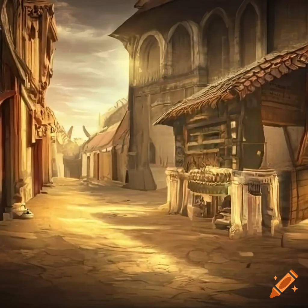 Sunny fantasy medieval bazaar stand