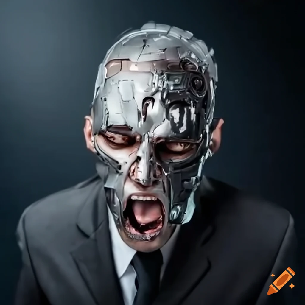 Image of a businessman with a cyborg face on Craiyon