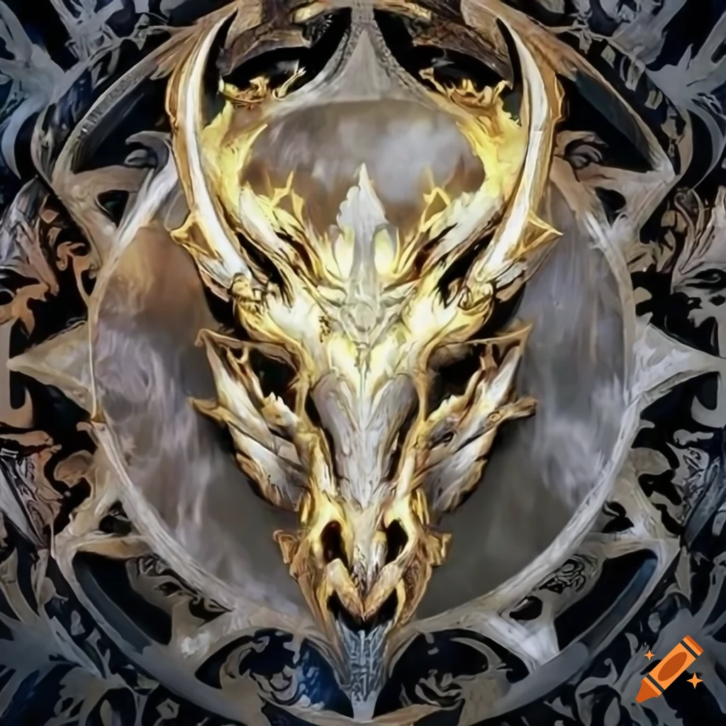 Detailed artwork of three dragon heads in a spiral emblem on Craiyon