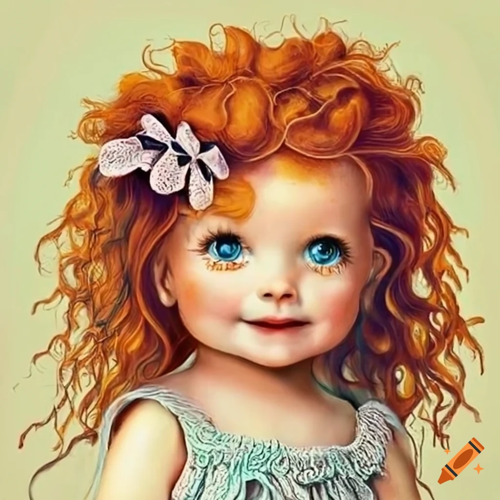Illustration Of Cute Ginger Haired Girls With Unique Embellishments