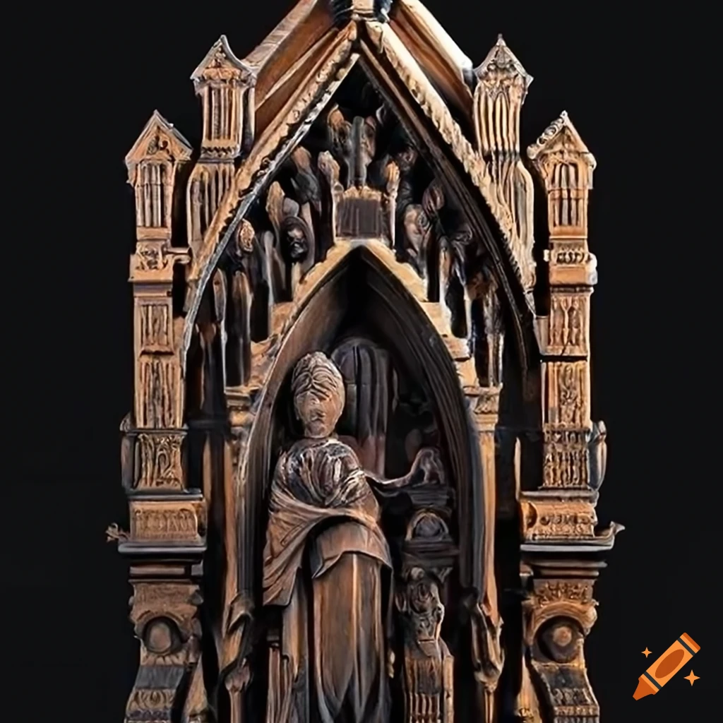 Ebony 'Architectural Stave carving' style artwork on Craiyon