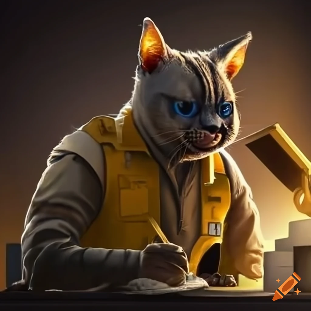 Image of a cat dressed as an engineer