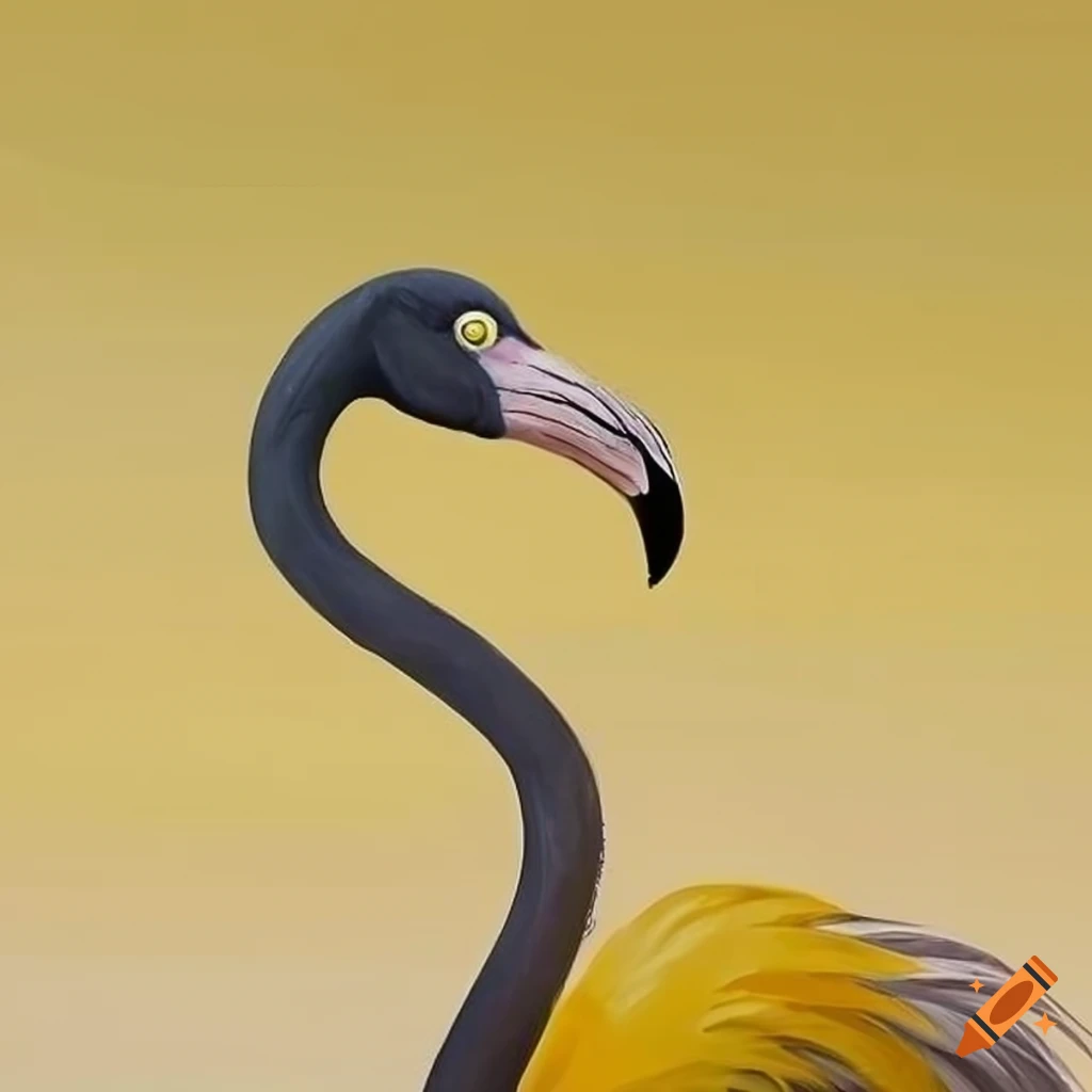 Unique artwork of a yellow and grey flamingo on Craiyon