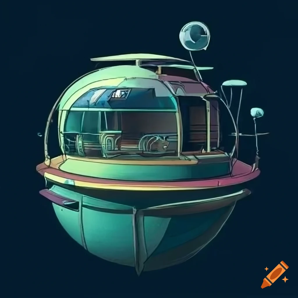 Retro futurism technical drawing of a unique living pod on Craiyon