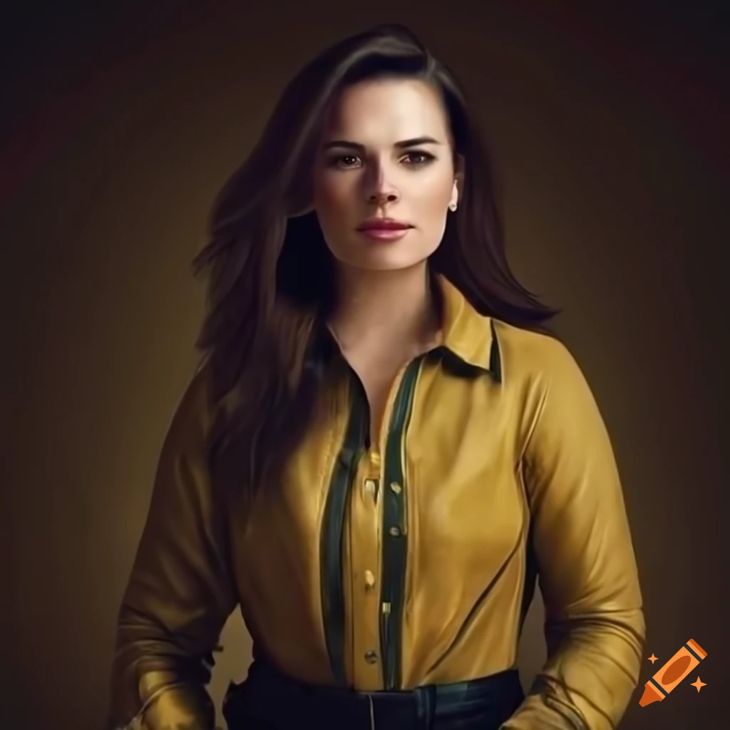 Young woman in red turtleneck sweater and black leather trousers ...