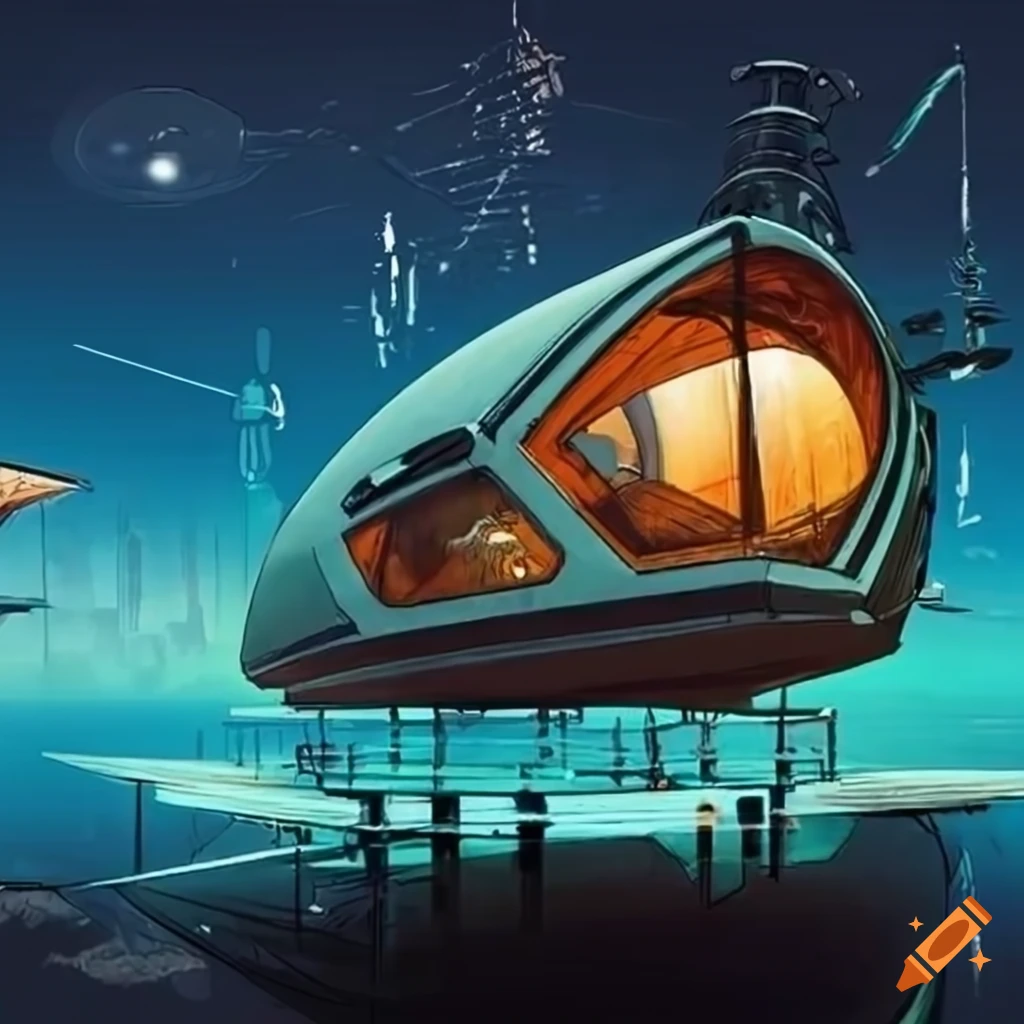 Retro futurism technical drawing of a unique living pod on Craiyon