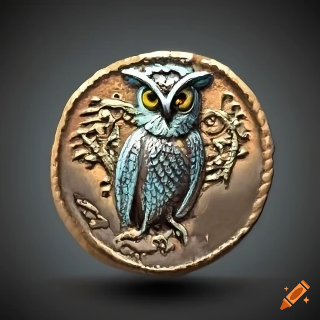 Ancient coin with an owl symbol on Craiyon