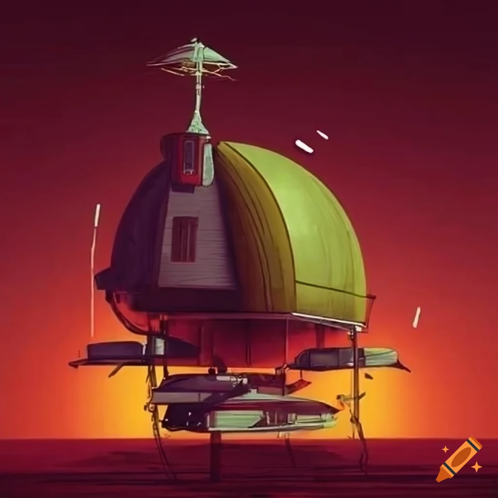 Retro futurism living pod with unique landing stilts