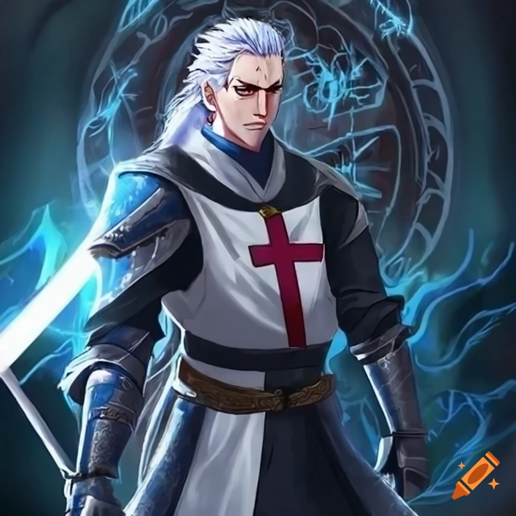 Fusion of Geralt de Rivia and Satoru Gojo in knight armor on Craiyon