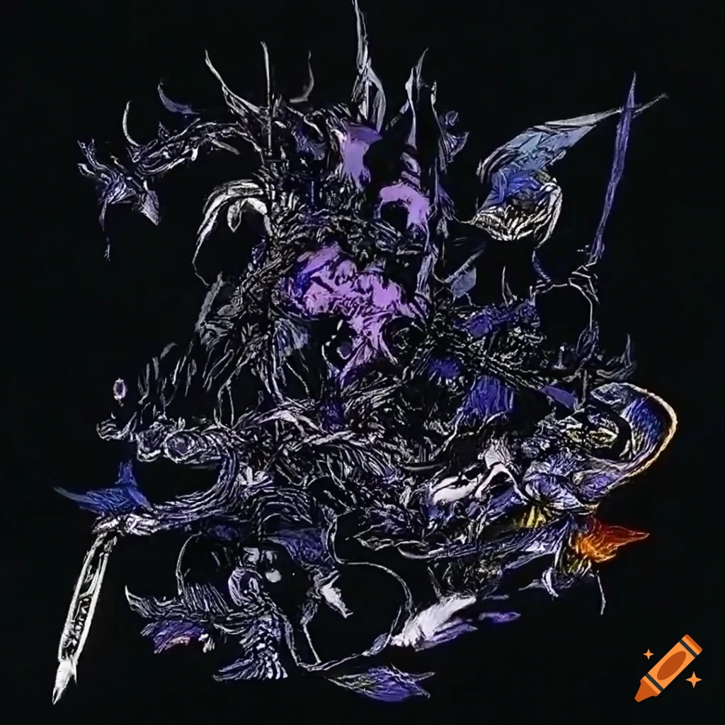 Abstract spikey figure in a fantasy style reminiscent of yoshitaka ...