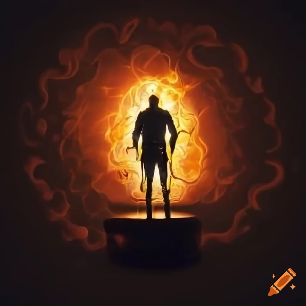 Silhouette of a glowing hero surrounded by energy rings on Craiyon