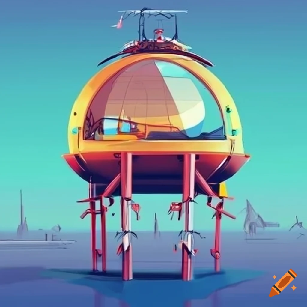 Retro-futuristic technical drawing of a living pod on Craiyon